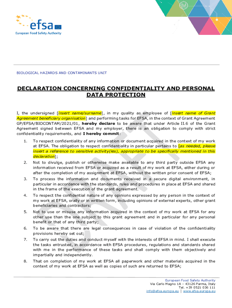 Fillable Online Declaration of Confidentiality and Data Protection Fax ...