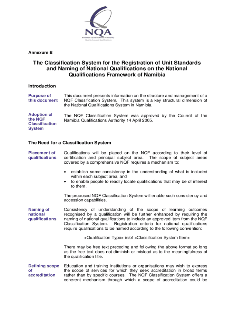 Fillable Online the Classification System for the Registration of Unit ...