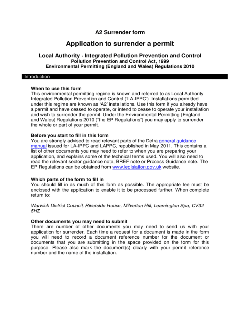 Fillable Online Application to Surrender a Permit Fax Email Print ...