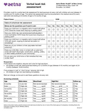 Fillable Online Verbal Lead Risk Assessment for Children Fax Email ...
