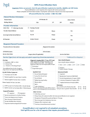 Fillable Online Hpi’s Precertification Form Fax Email Print - pdfFiller