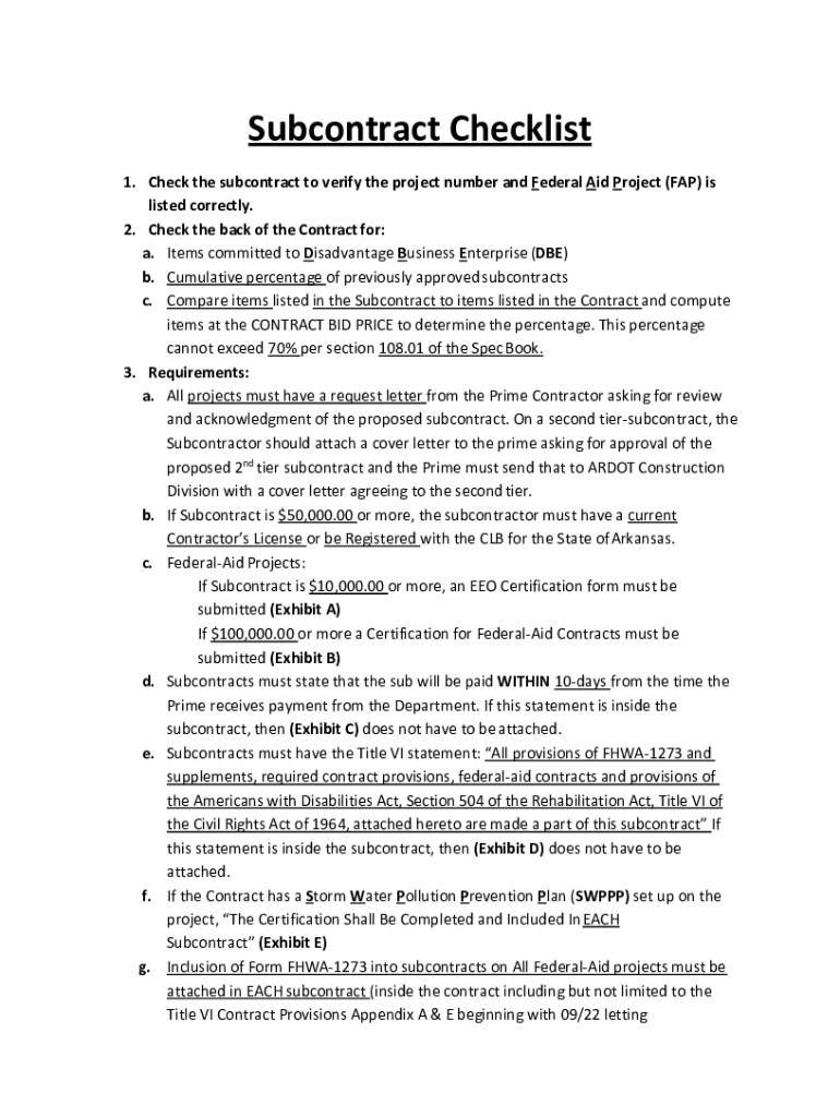Fillable Online Subcontract Checklist Fax Email Print - pdfFiller