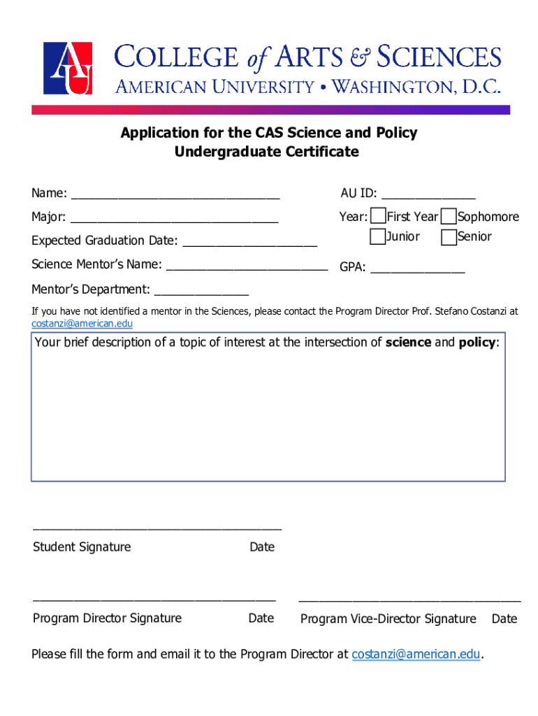Fillable Online Application for the Cas Science and Policy ...
