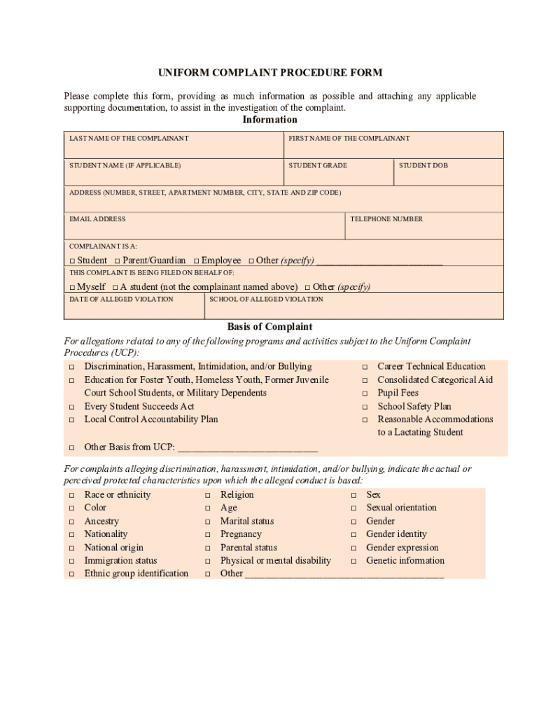 Fillable Online Uniform Complaint Procedure Fax Email Print - pdfFiller