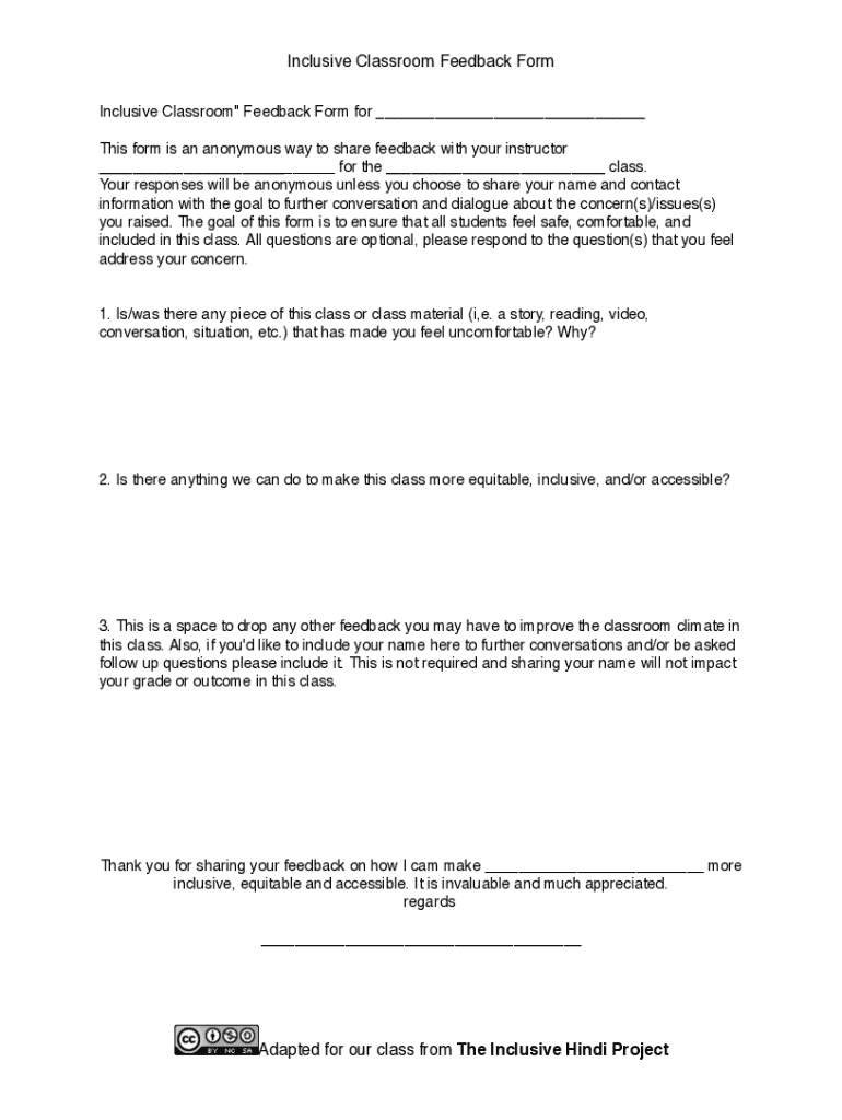 Fillable Online Inclusive Classroom Feedback Fax Email Print - pdfFiller