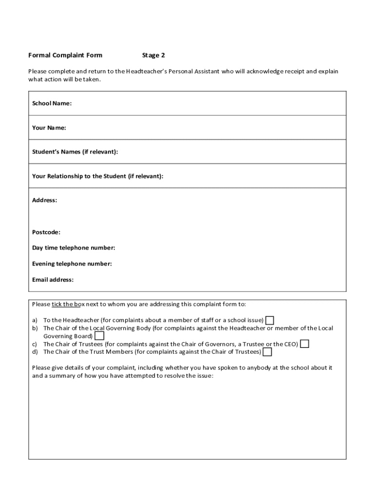 Fillable Online Stage 2 Formal Complaint Form Fax Email Print - pdfFiller
