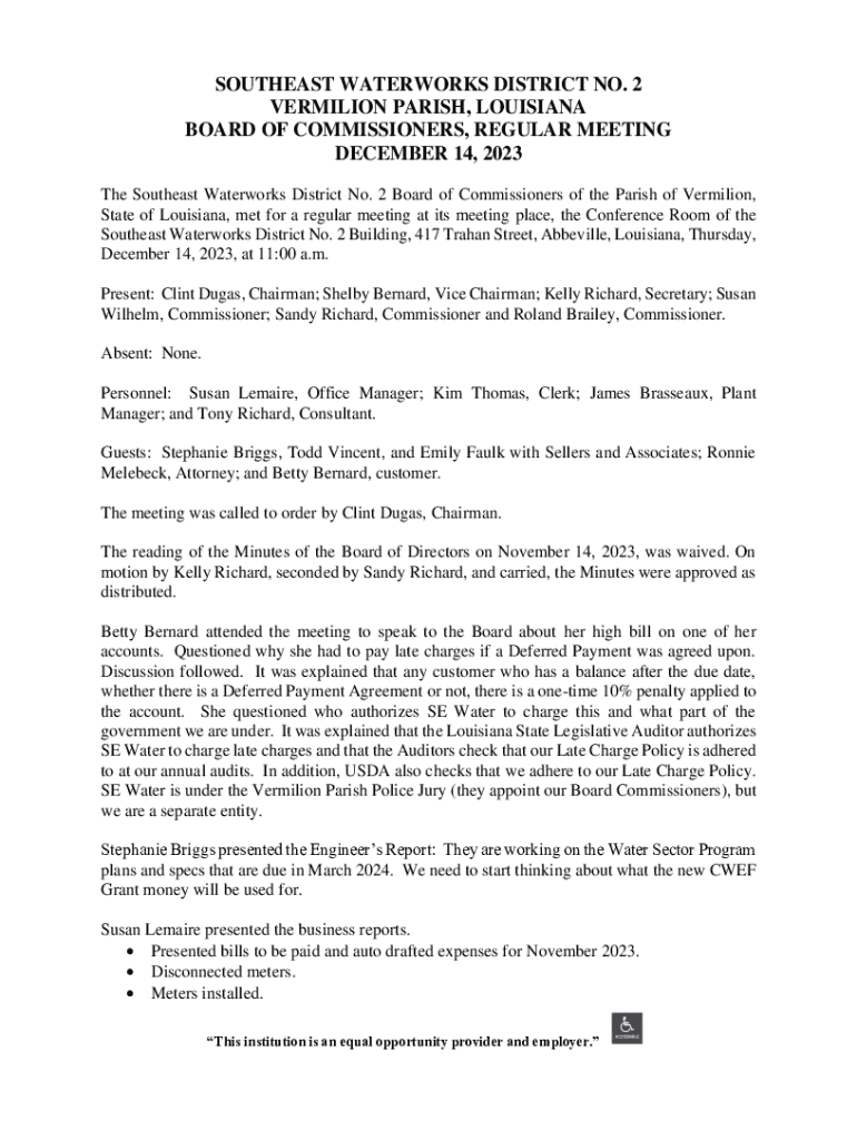 Fillable Online Present: Clint Dugas, Chairman; Shelby Bernard, Vice ...