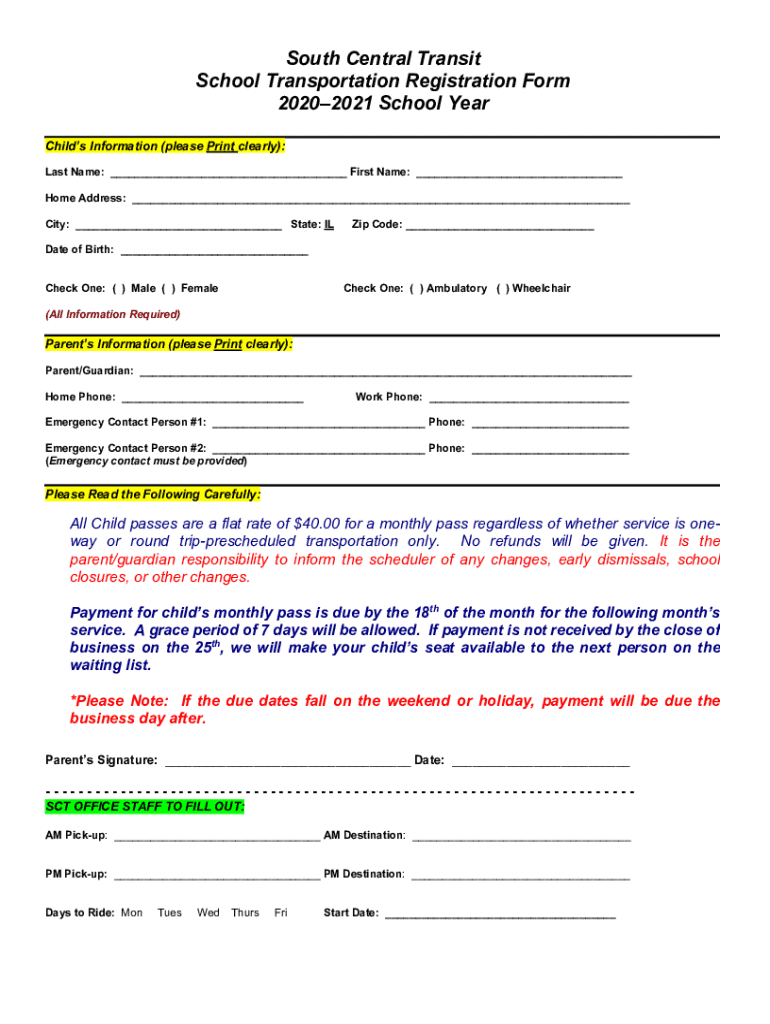 Fillable Online School Transportation Registration Form Fax Email Print ...