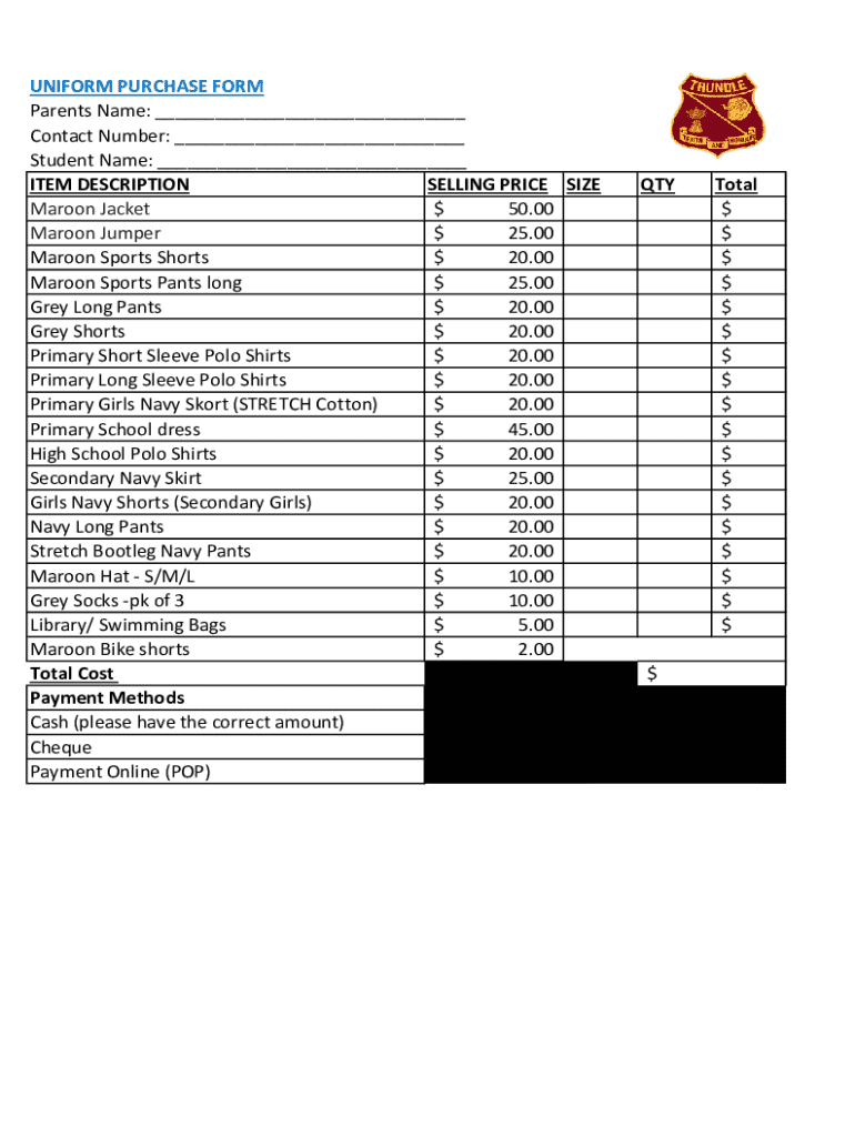 Fillable Online Uniform Purchase Order Form Fax Email Print - pdfFiller