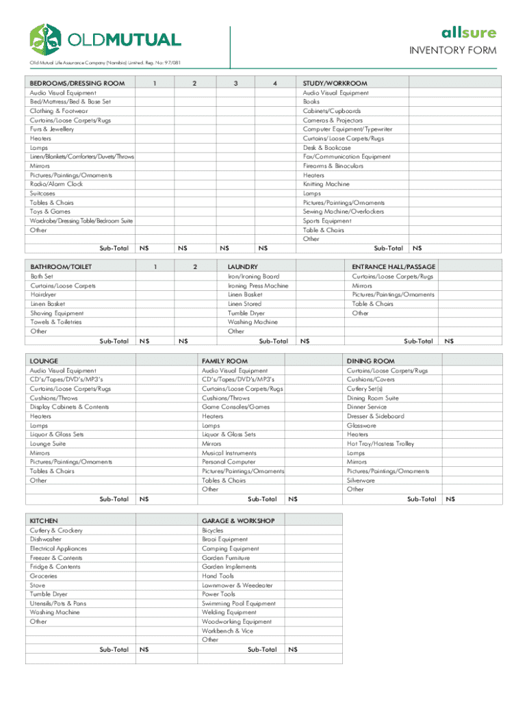 Fillable Online Inventory Form - Old Mutual Life Assurance Company (namibia) Fax Email Print ...