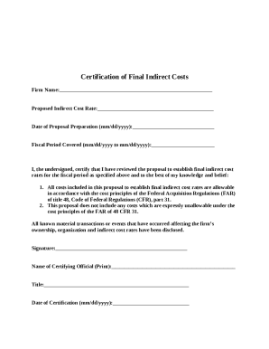Certification of Final Indirect Costs - transportation ky Doc Template ...