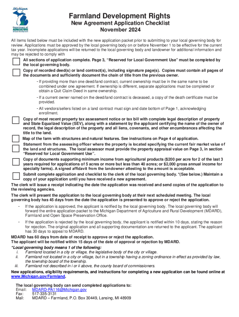 Fillable Online Farmland Development Rights - New Agreement Application ...