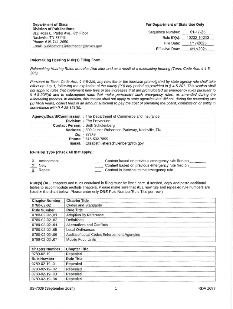 Fillable Online Rulemaking Hearing Rules for Department of Commerce and ...