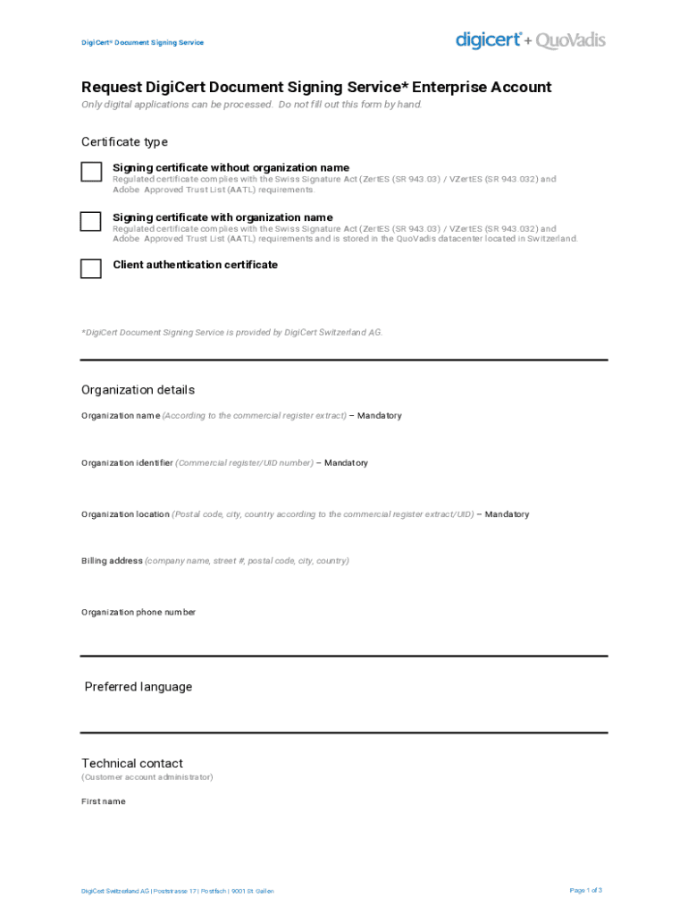 Fillable Online Digicert Document Signing Service - Enterprise Account ...