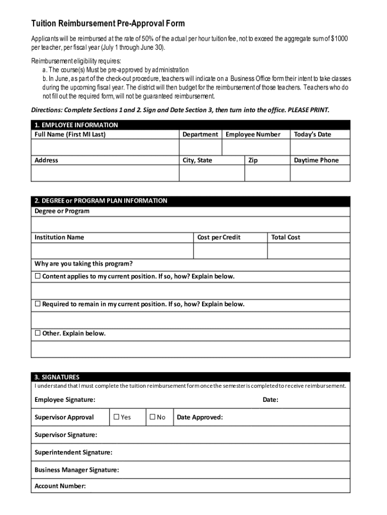 Fillable Online Tuition Reimbursement Pre-approval Fax Email Print ...