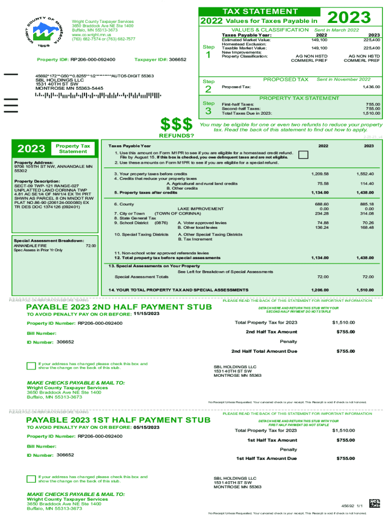 Fillable Online Property Tax Statement for Wright County Fax Email ...