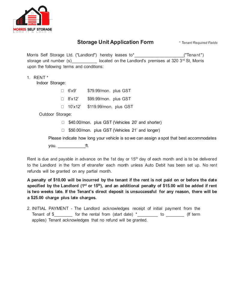 Fillable Online Rental Agreement for Storage Unit Fax Email Print ...