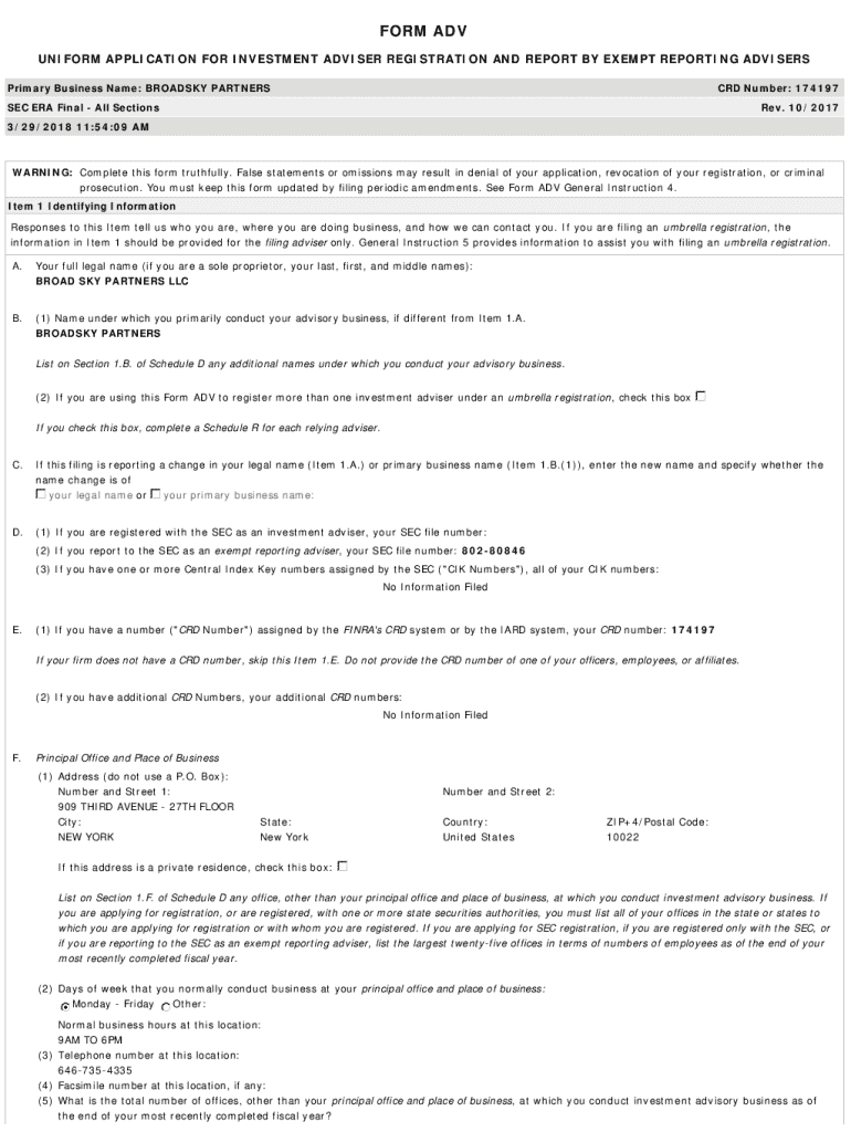 Fillable Online Uniform Application for Investment Adviser Registration ...