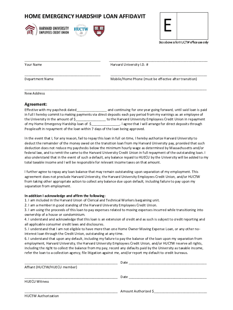 Fillable Online Home Emergency Hardship Loan Affidavit Fax Email Print ...