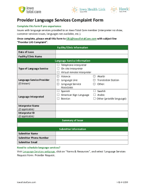 Fillable Online Provider Language Services Complaint Form Fax Email ...