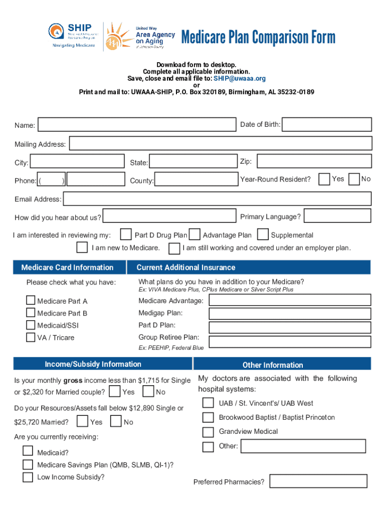 Fillable Online Medicare Plan Comparison Fax Email Print - pdfFiller