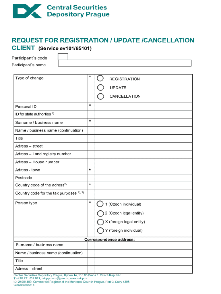 Fillable Online Request for Registration / Update / Cancellation Fax ...