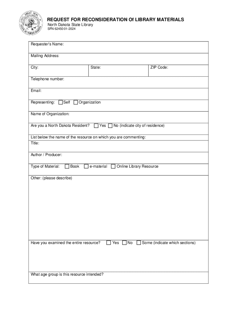 Fillable Online Request for Reconsideration of Library Materials Fax Email Print - pdfFiller