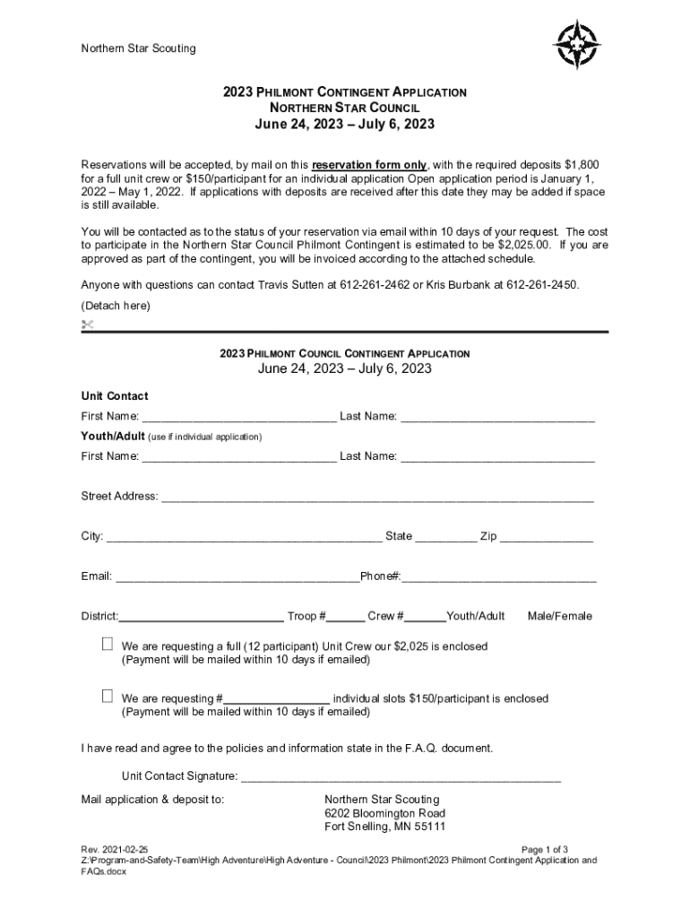 Fillable Online 2023 Philmont Contingent Application - Northern Star ...