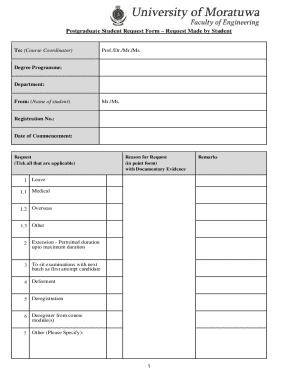 Fillable Online Postgraduate Student Request Form – Request Made by ...