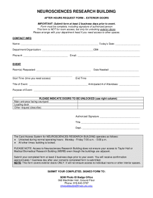 Fillable Online Neurosciences Research Building After Hours Request Fax ...