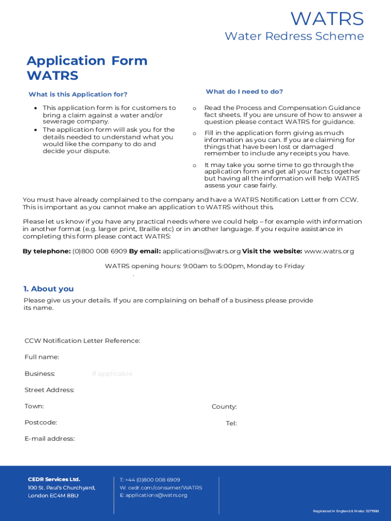 Fillable Online Water Redress Scheme Application Form Fax Email Print ...
