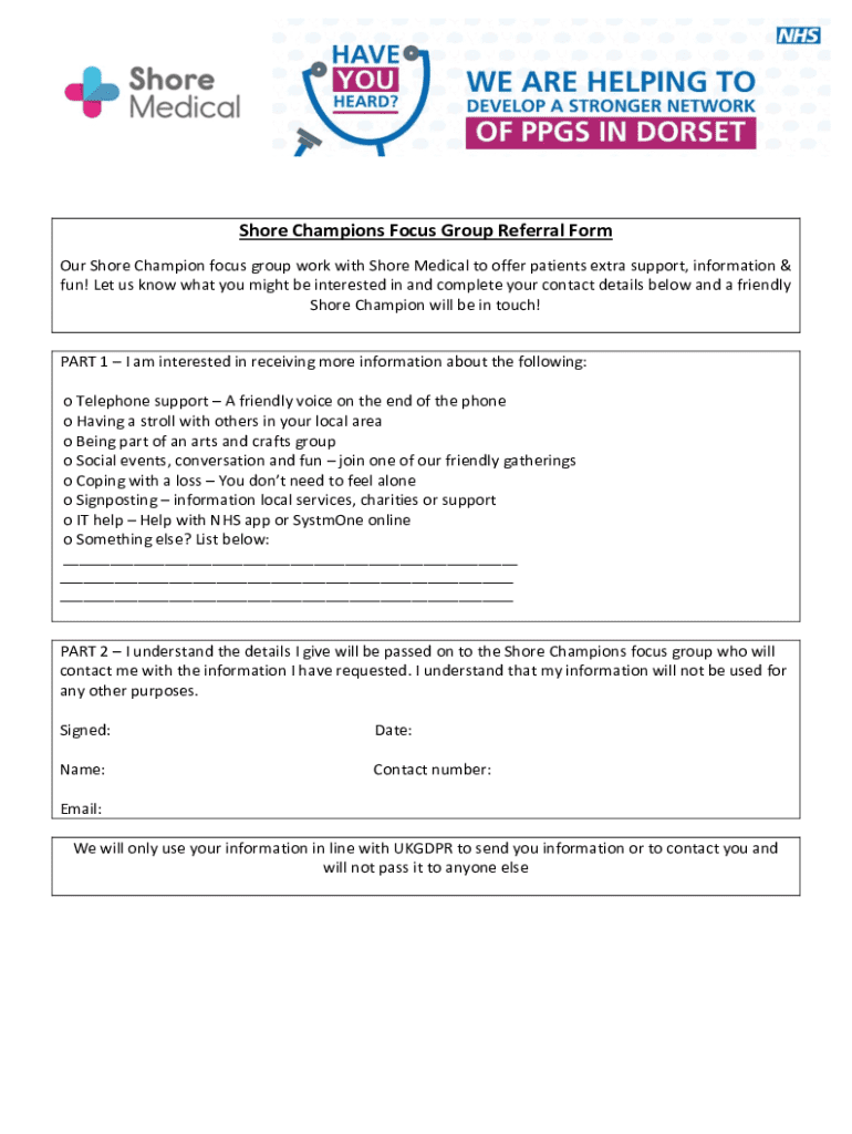 Fillable Online Shore Champions Focus Group Referral Form Fax Email ...