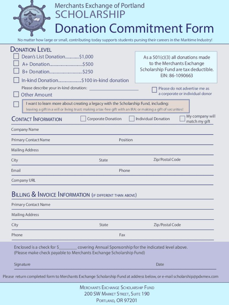 Fillable Online Merchants Exchange Scholarship Fund Donation Commitment Form Fax Email Print ...
