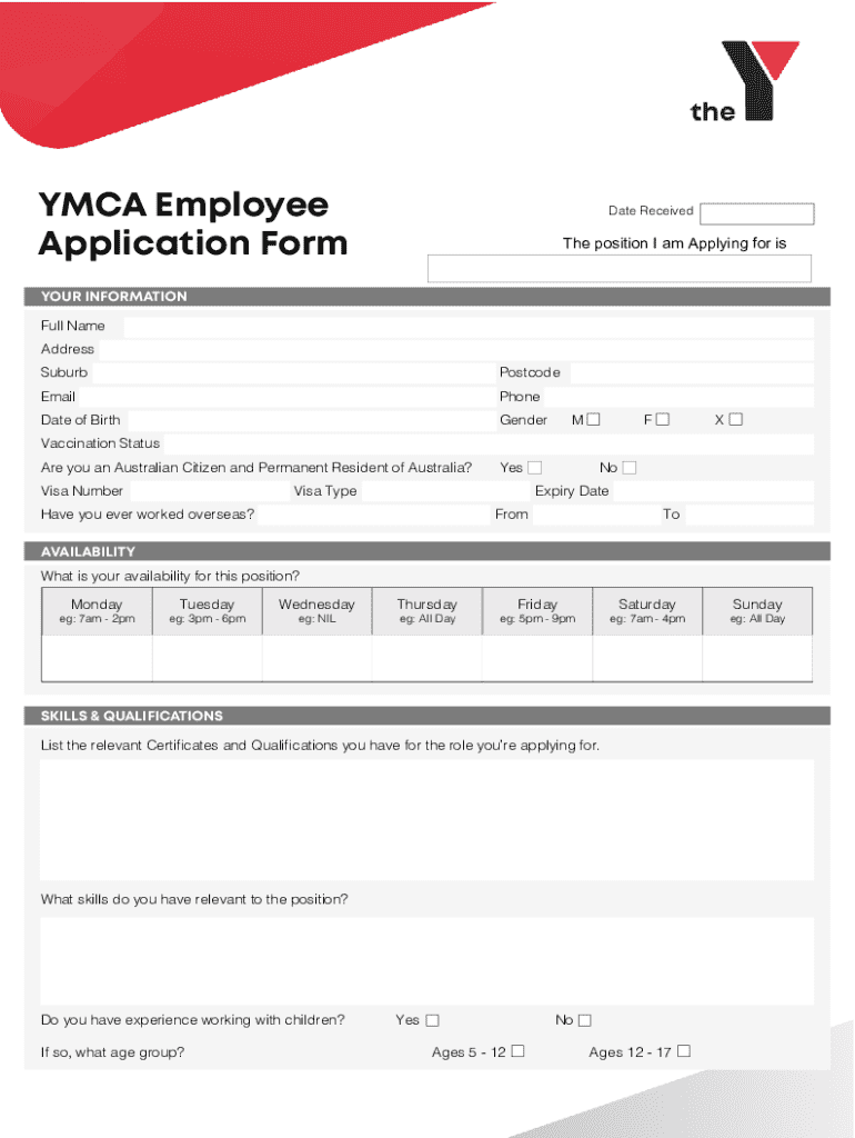 Fillable Online Ymca Employee Application Form Fax Email Print - pdfFiller