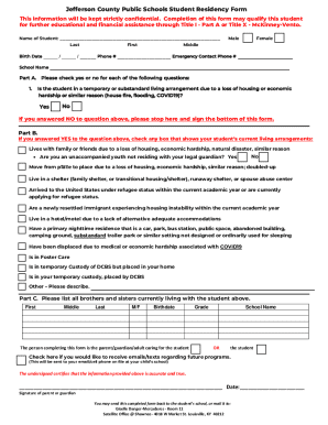 Fillable Online Jefferson County Public Schools Student Residency Form ...