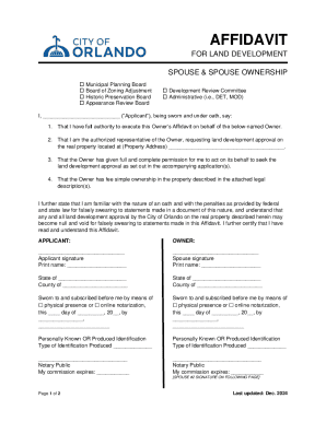 Fillable Online Affidavit for Land Development - Spouse & Spouse ...