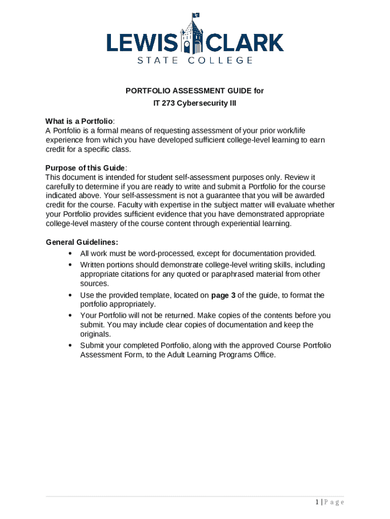 Portfolio Assessment Guide Doc Template | pdfFiller