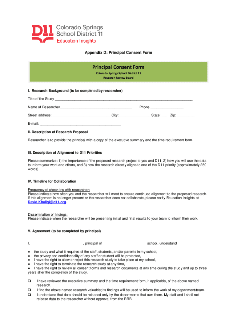 Fillable Online Appendix D: Principal Consent Form Fax Email Print - pdfFiller