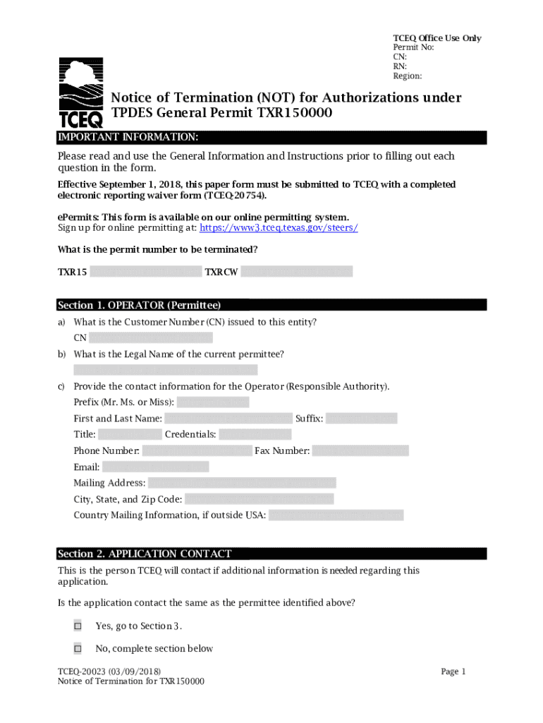 Fillable Online Notice of Termination for Txr150000 Fax Email Print - pdfFiller