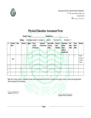 Fillable Online Physical Education Assessment Form Fax Email Print ...