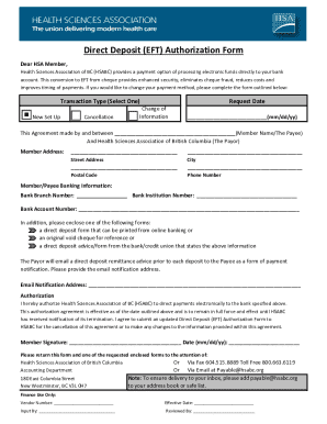 Fillable Online Direct Deposit (eft) Authorization Form Fax Email Print - pdfFiller