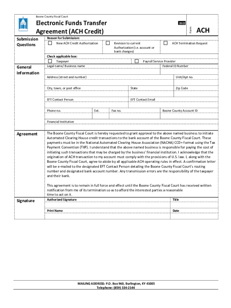 Fillable Online Electronic Funds Transfer (ach Credit) Agreement ...