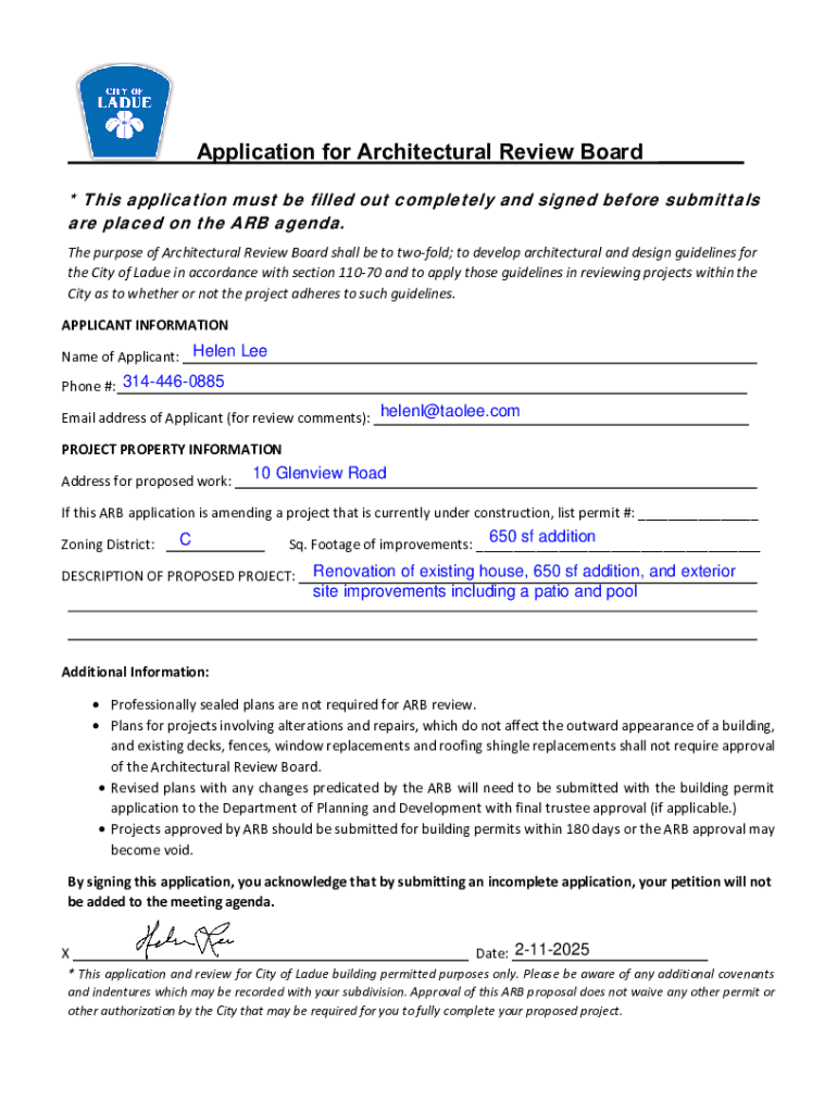 Fillable Online Architectural Review Board Application Fax Email Print ...