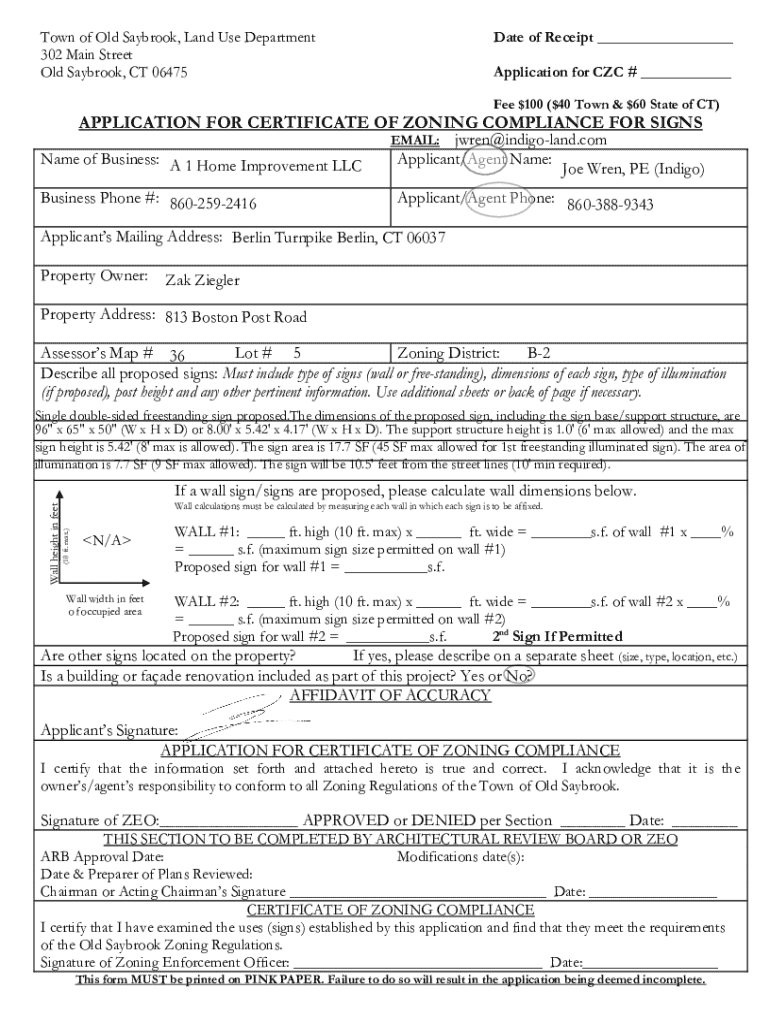 Fillable Online Application for Certificate of Zoning Compliance Fax ...