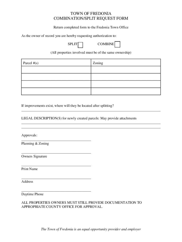 Fillable Online Town of Fredonia Combination/split Request Form Fax ...