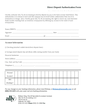 Direct Deposit Authorization Doc Template | pdfFiller