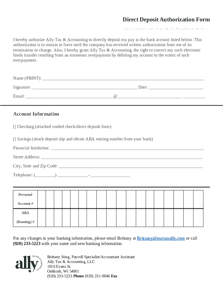 Direct Deposit Authorization Doc Template | pdfFiller