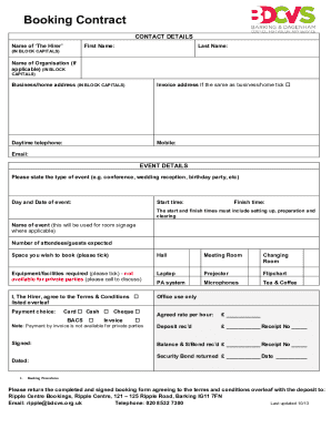 Fillable Online Booking Contract for Venue Hire Fax Email Print - pdfFiller