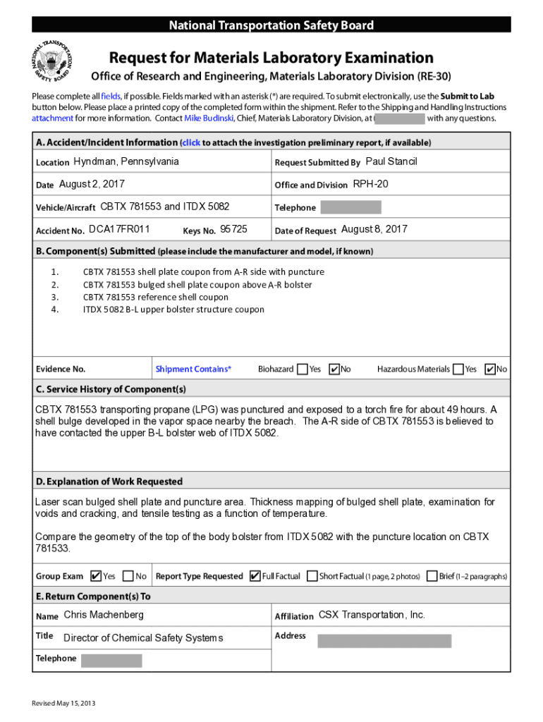 Fillable Online National Transportation Safety Board - Materials ...