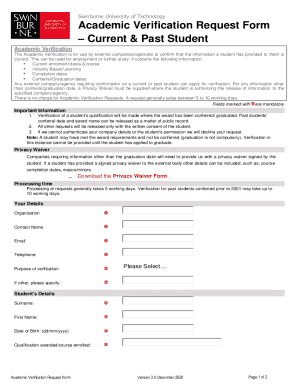 Fillable Online Academic Verification Request Form – Current & Past Student Fax Email Print ...